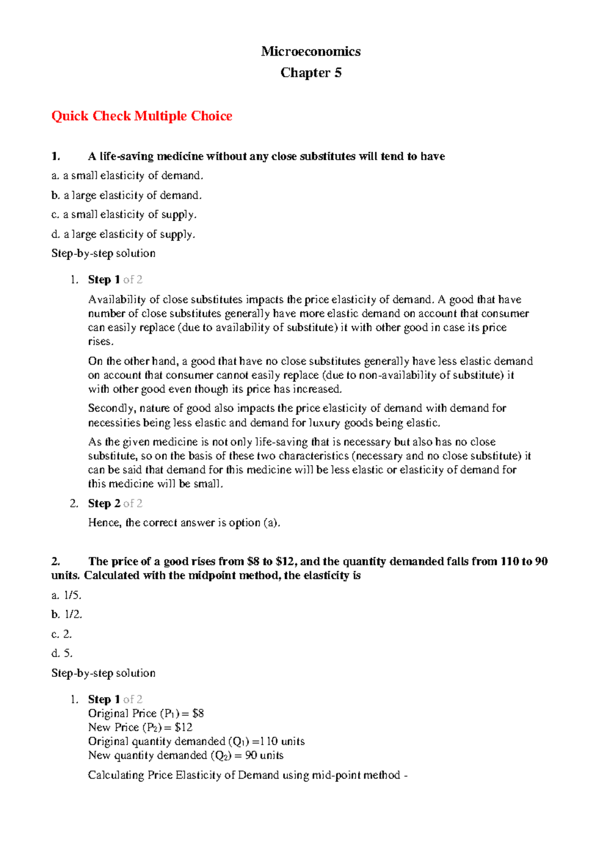 Microeconomics CH-5 - i help other student . . - Microeconomics Chapter ...