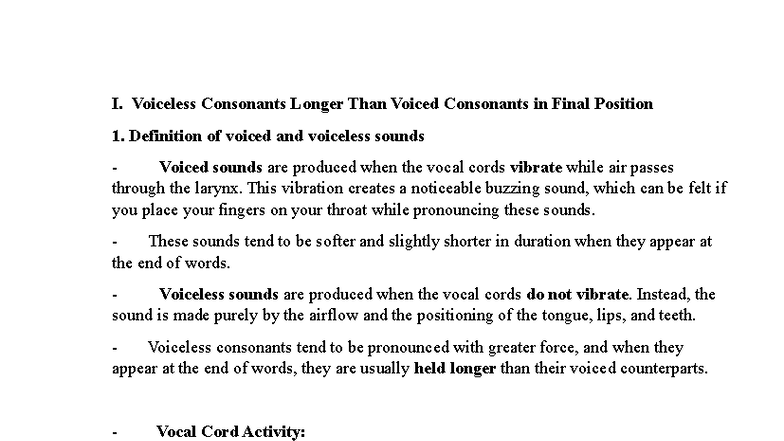 Voiced vs. Voiceless Consonants in Final Position: Key Insights - Studocu