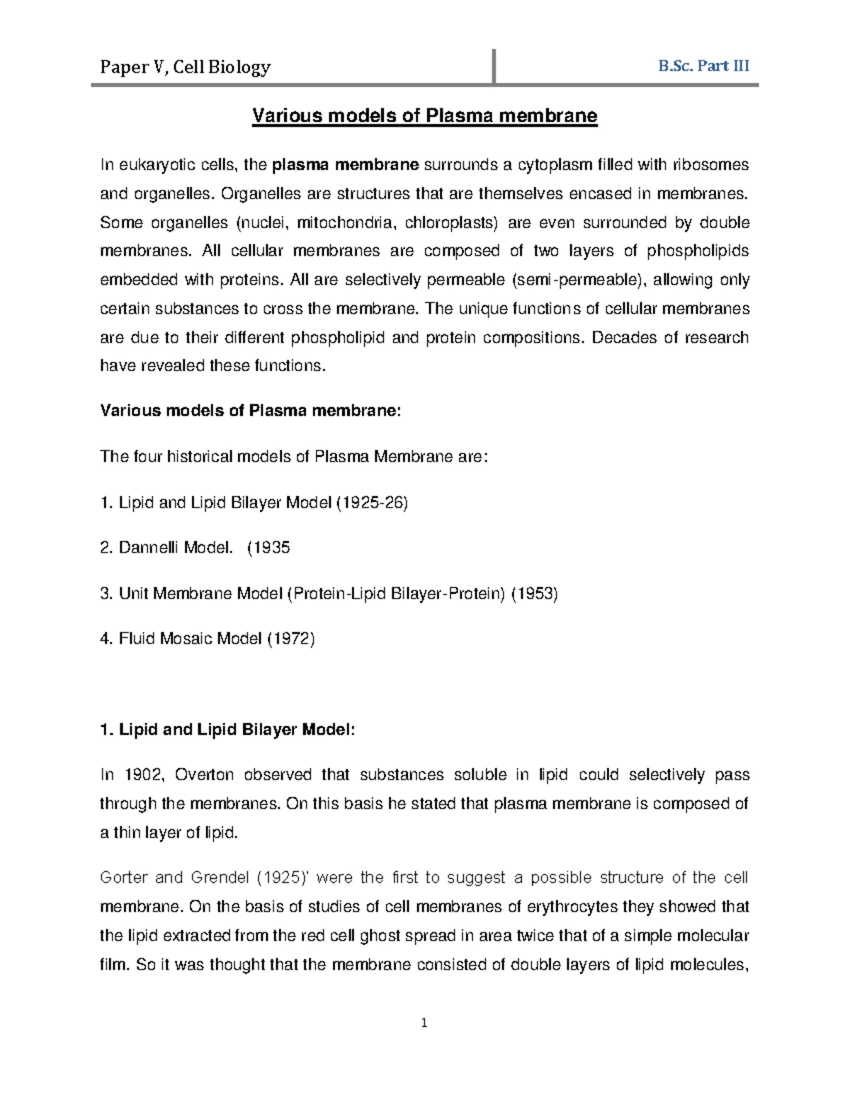 CSIR-NET Life Science - Notes on Structure of Plasma Membrane - CSIR ...