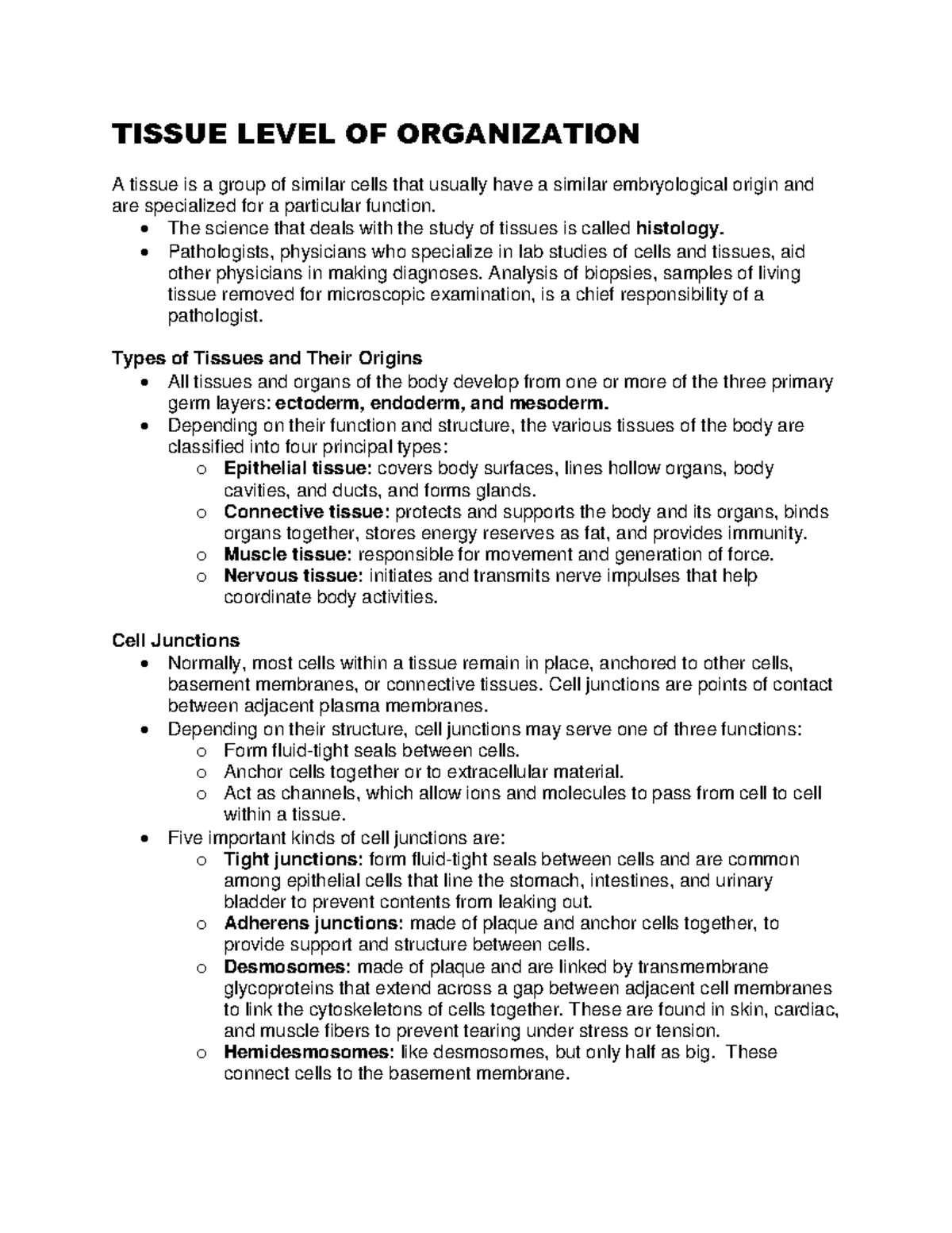 TISSUE TYPES AND FUNCTIONS: A COMPREHENSIVE OVERVIEW - Studocu