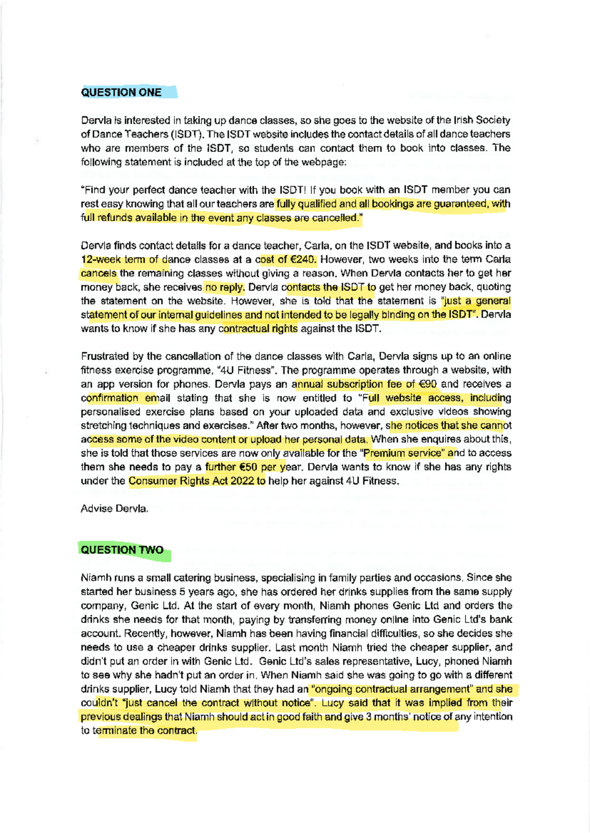 March 2024 - Past Exam Paper on Contract Law Issues - Studocu