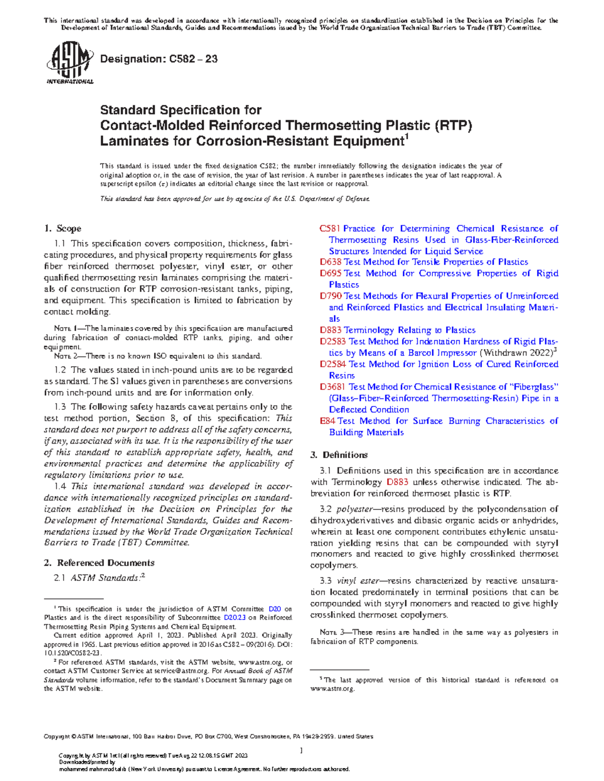 ASTM C582-23 Standard for Contact-Molded RTP Laminates - Studocu