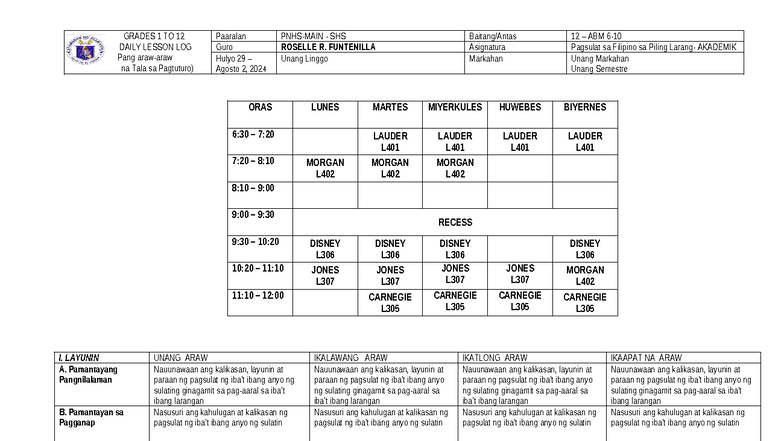 WEEK 1 Pagsulat Akademik - GRADES 1 TO 12 DAILY LESSON LOG ( Pang araw ...