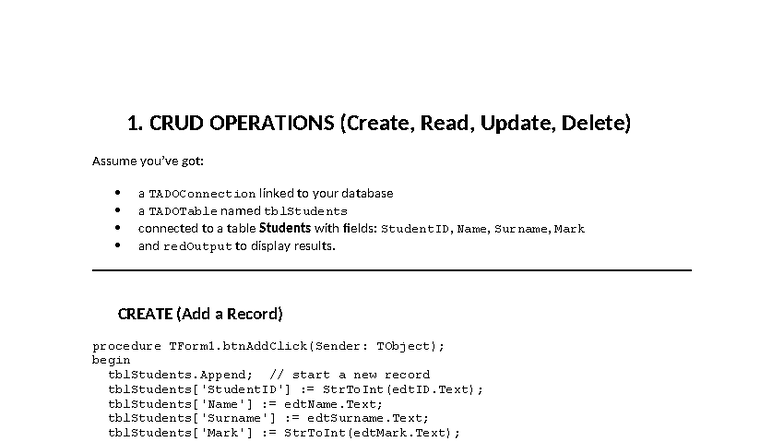 CRUD Operations and Data Manipulation in Database (DB101) - Studocu