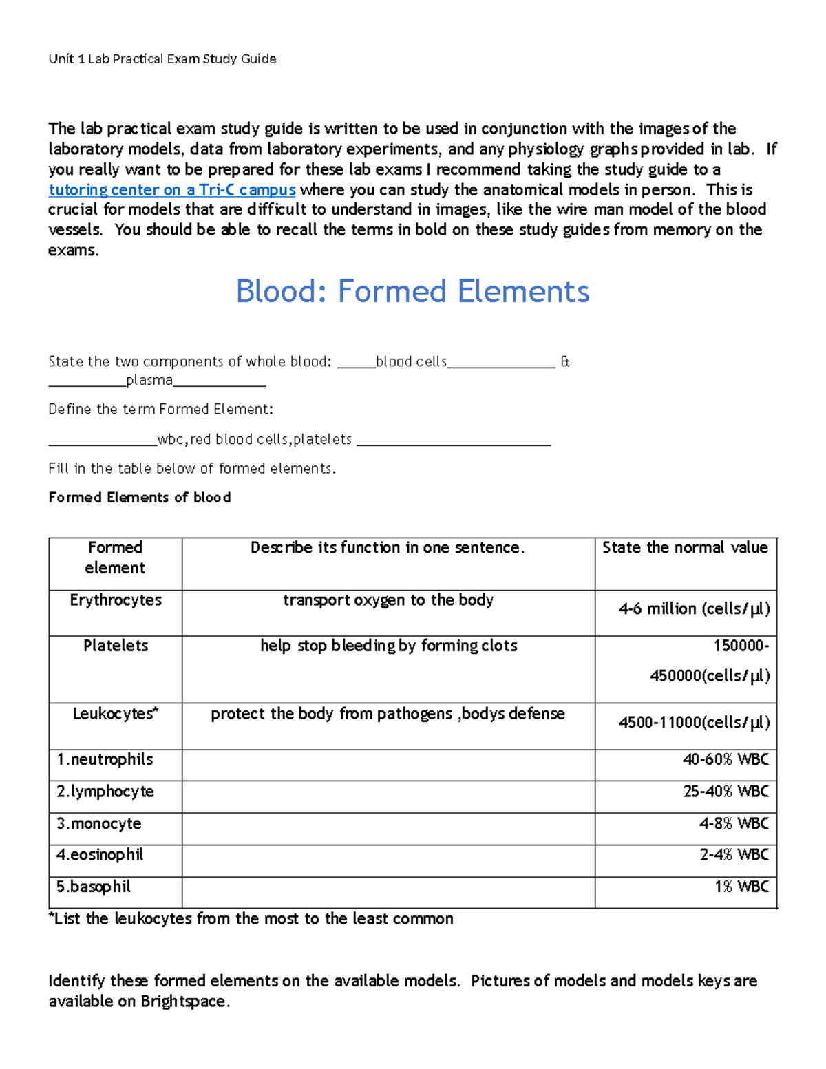 Unit 1 Lab Practical Exam Study Guide: Key Concepts & Blood Flow - Studocu