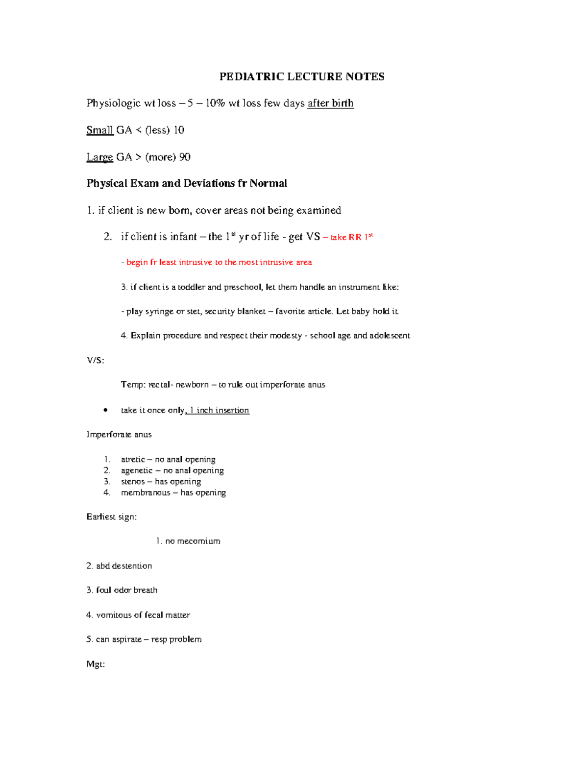 Pediatrics Lecture Notes - Physical Examination and its Deviation from ...