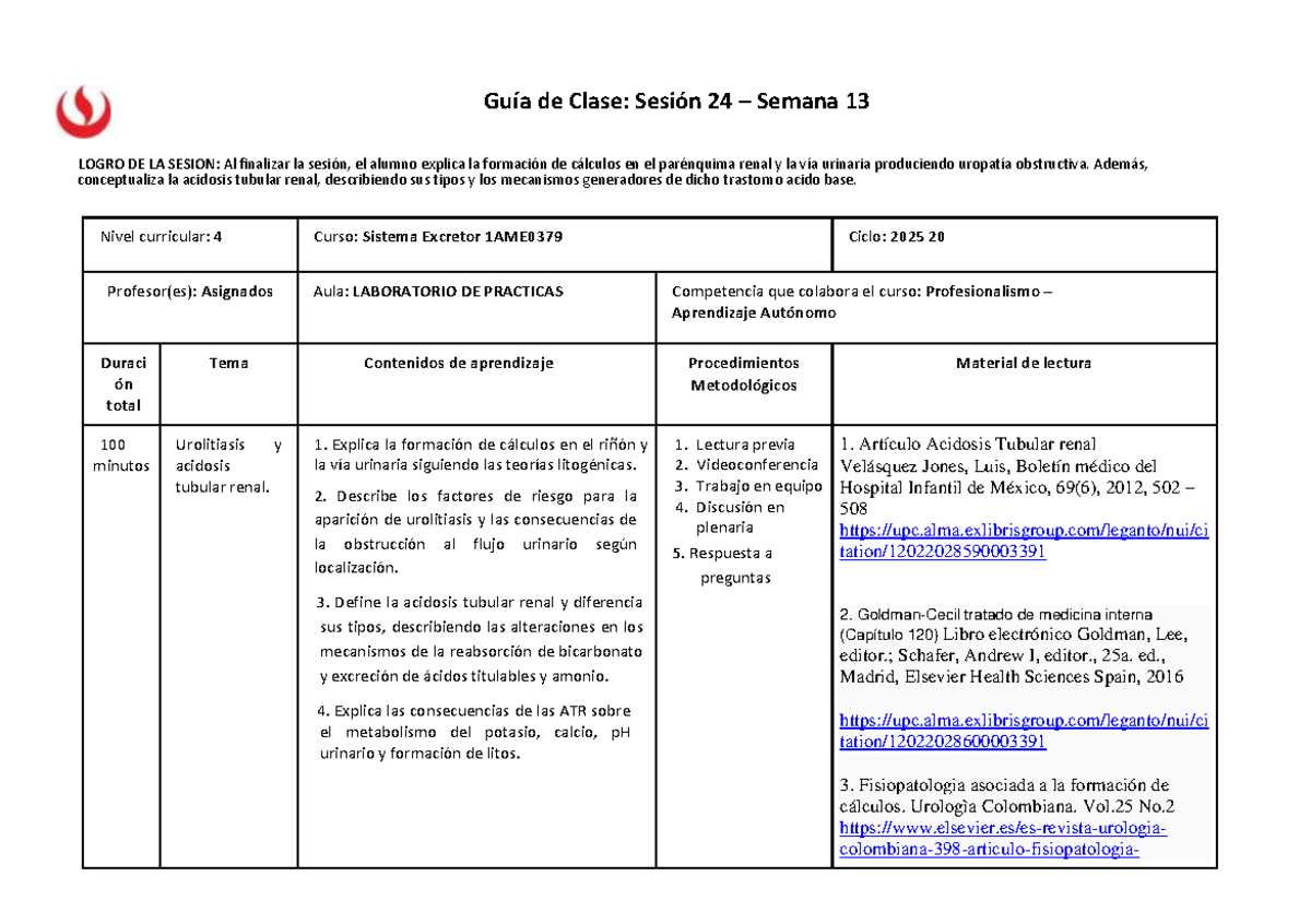 Guía de Clase: Urolitiasis y Acidosis Tubular Renal 1AME0379 - Studocu