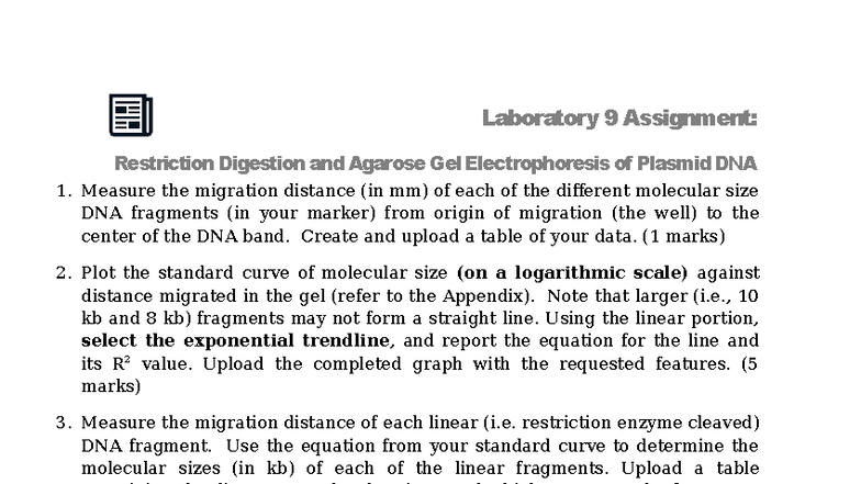Lab 9 Assignment: Restriction Digestion & Gel Electrophoresis Analysis ...