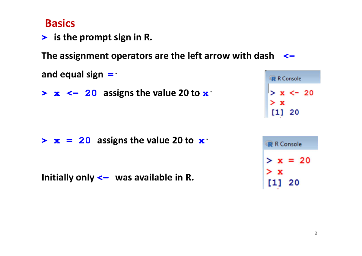 LECT2: Basics of R as a Calculator and Assignment Operators - Studocu