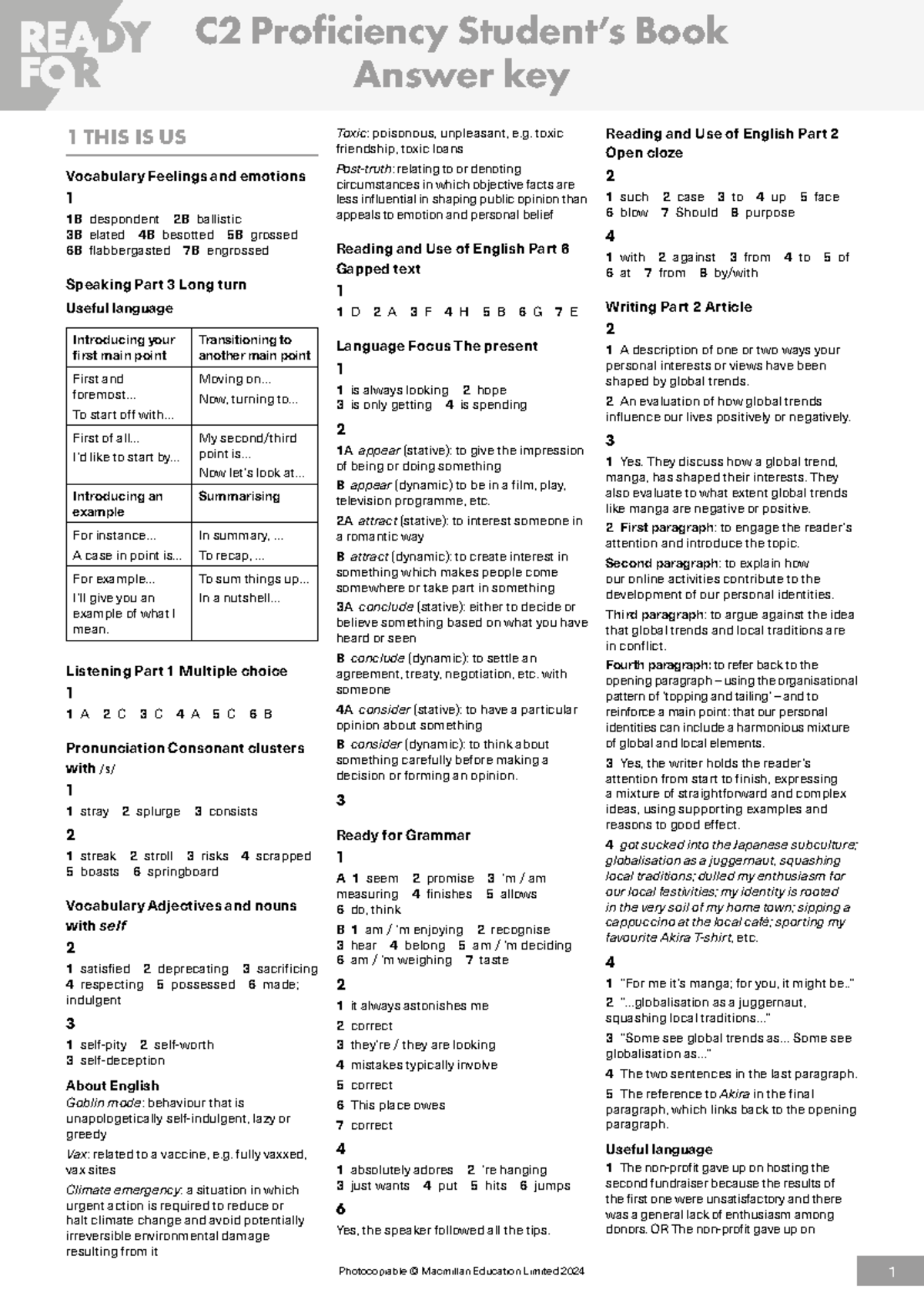 C2 Proficiency Book Answer Key: Comprehensive Study Guide - Studocu