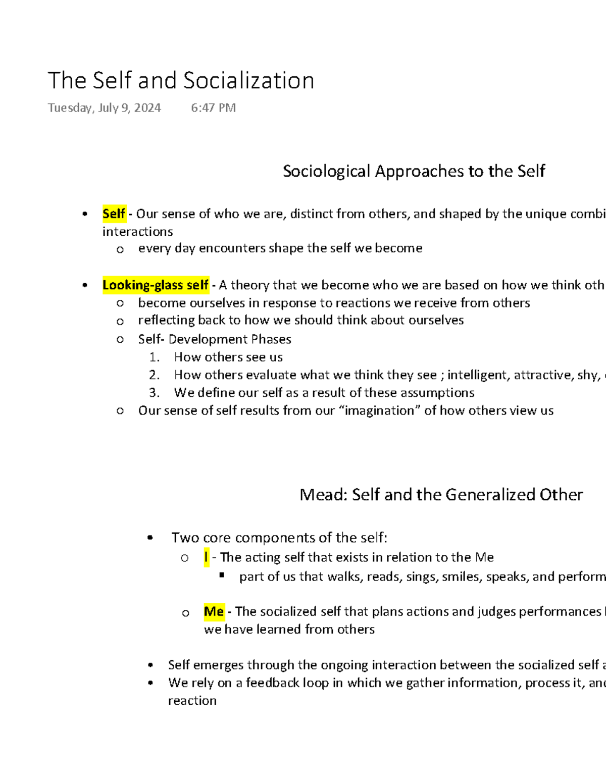 Module 2 Notes The Self and Socialization - Sociological Approaches to ...