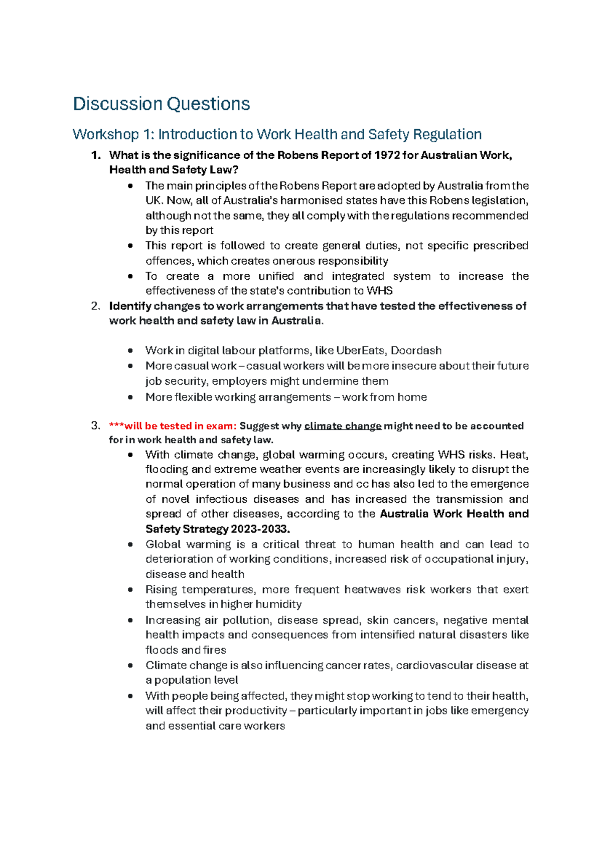 WHS 101: Discussion Questions for Exam Prep on Work Health & Safety ...