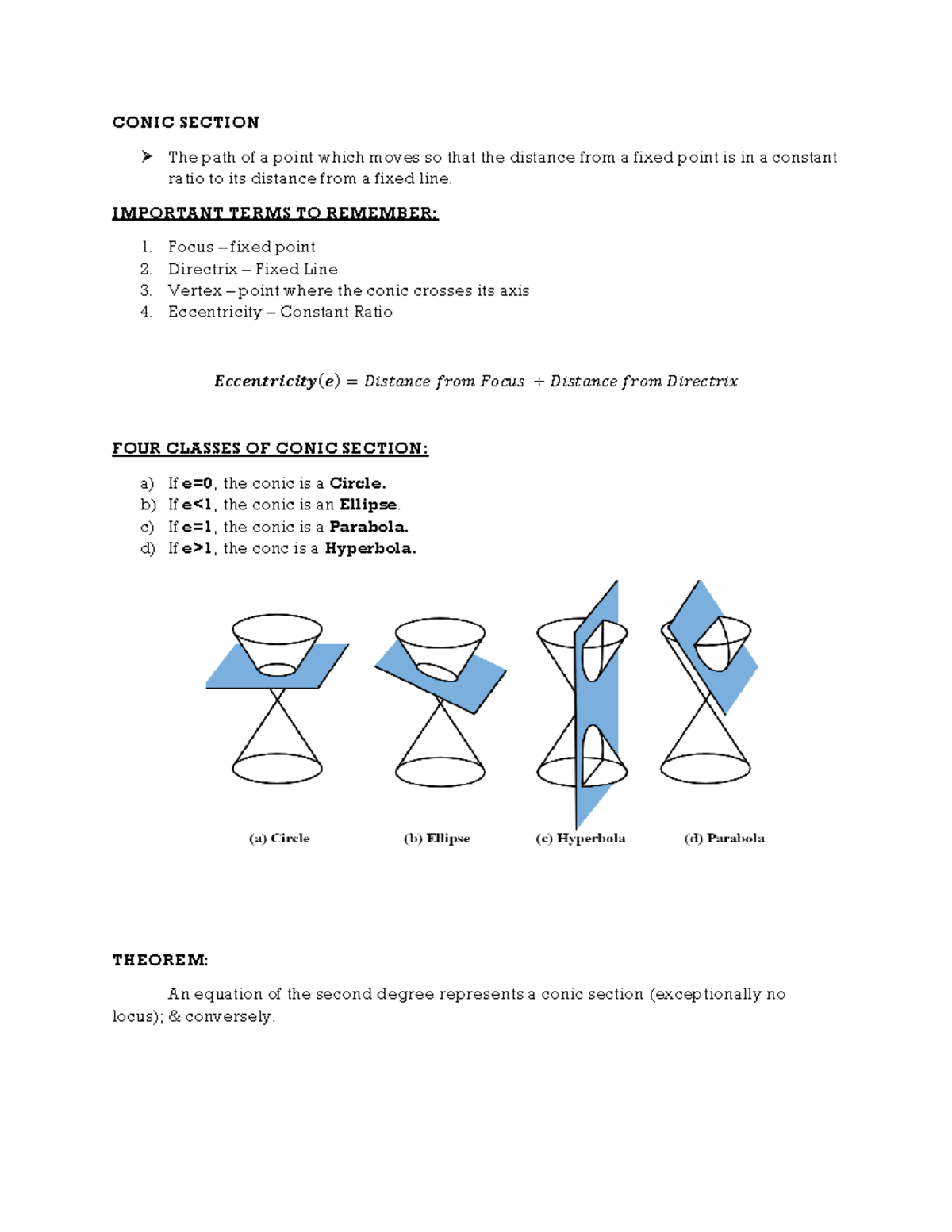 Conic Sections: Definitions, Equations, and Examples (Math 101) - Studocu
