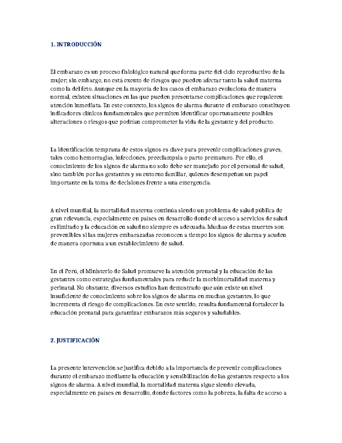 Proyecto de Educación Prenatal sobre Signos de Alarma en Gestantes ...