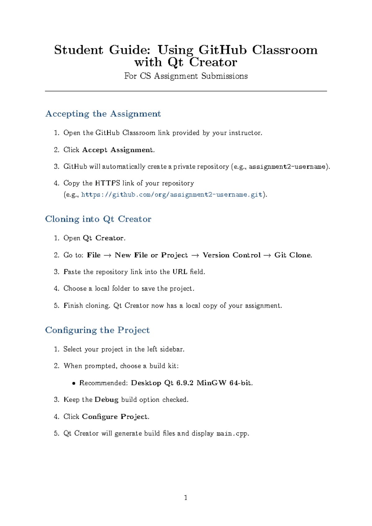 CS Assignment Guide: Using GitHub Classroom with Qt Creator - Studocu