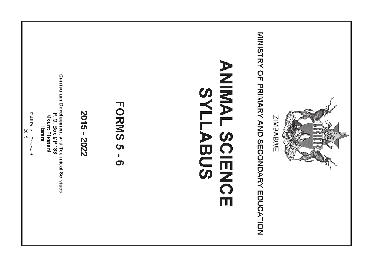 Animal Science Syllabus Forms 5 & 6 (2015-2022) - Studocu