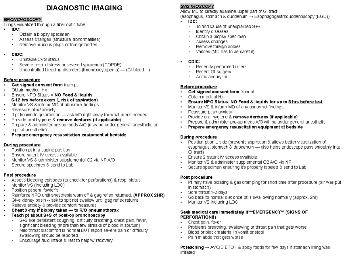 Diagnostic Imaging Procedures: Comprehensive Notes for IDC & CIDC - Studocu