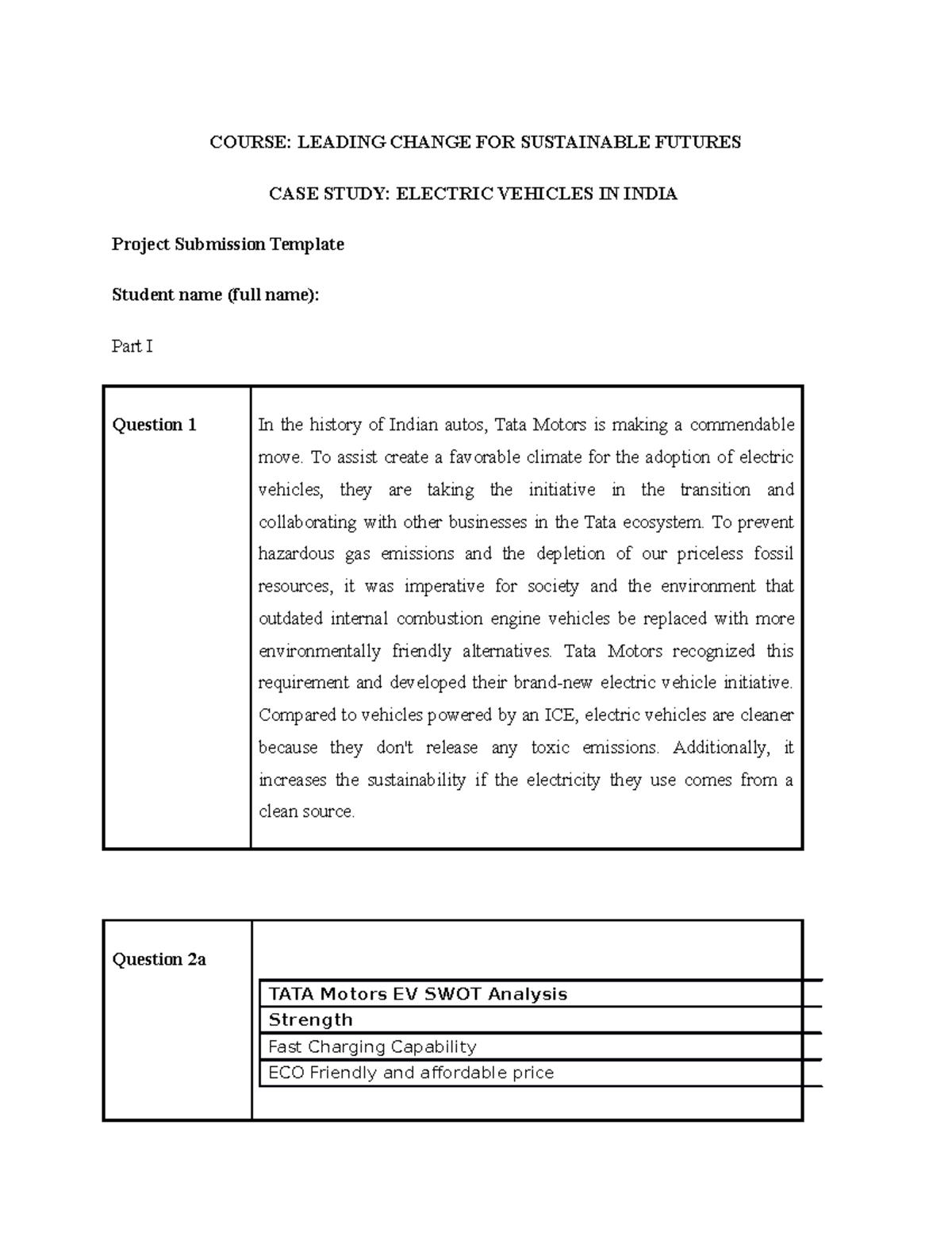 Leading Change for Sustainable Futures: EV Case Study Template - Studocu