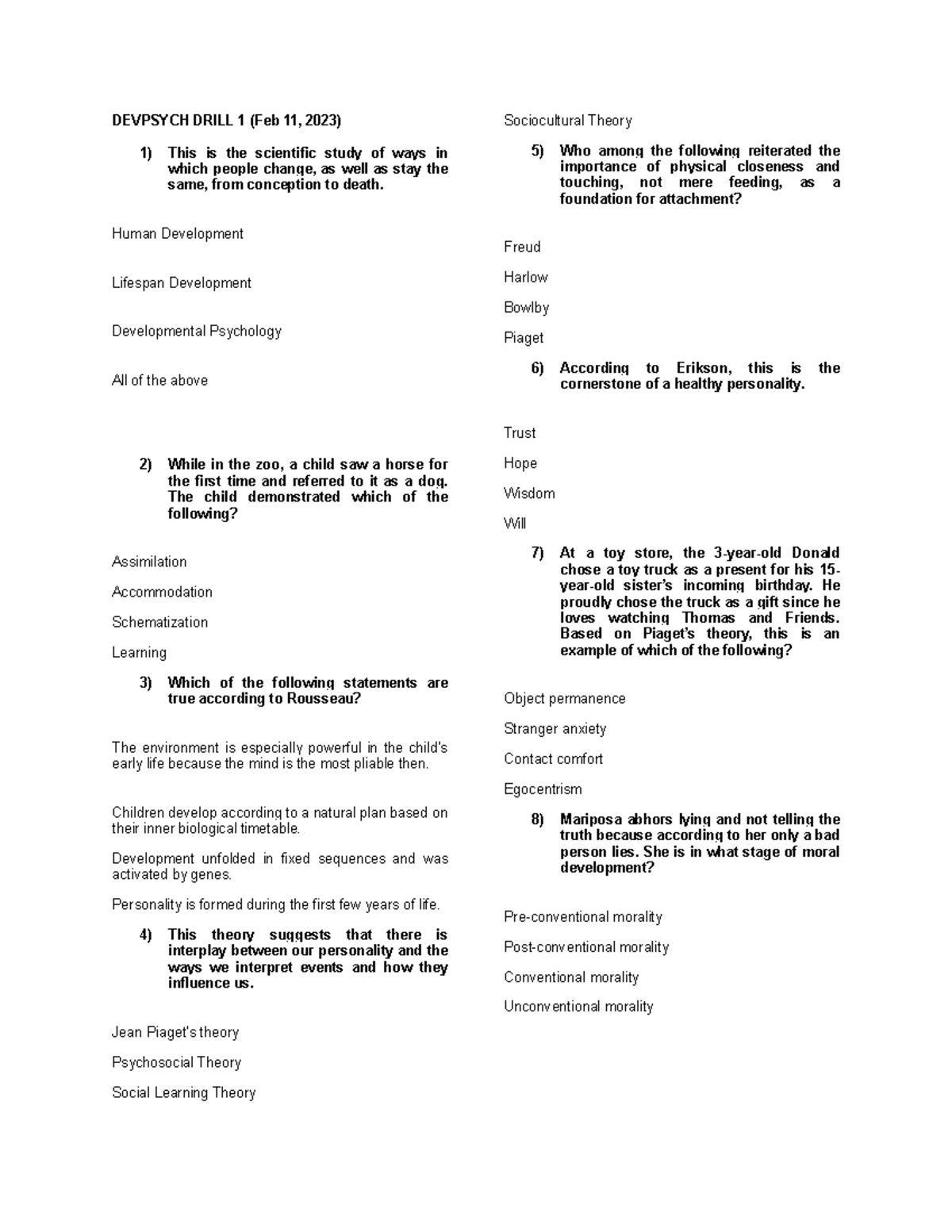 DEVPSYCH- Developmental Psychology Drill Summary and Key Concepts - Studocu