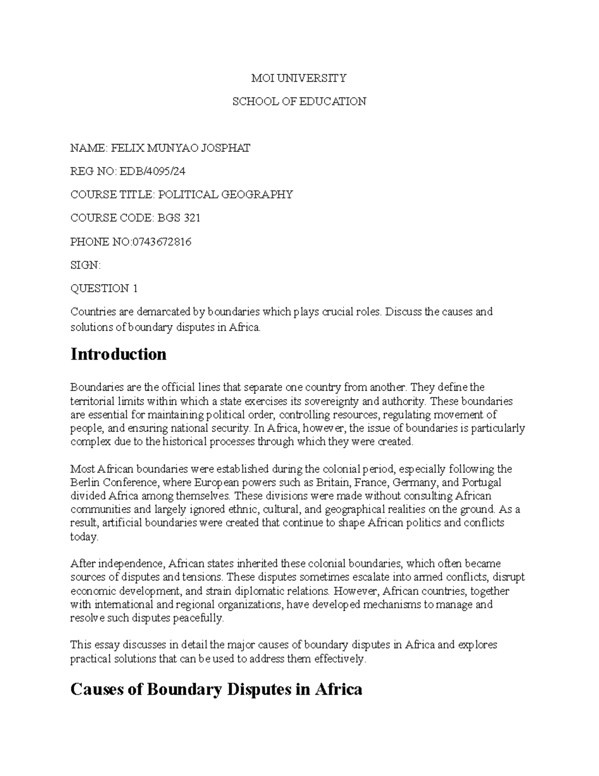 BGS 321 Political Geography: Causes & Solutions of Boundary Disputes in ...