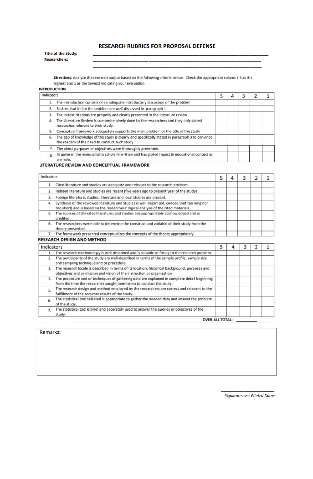 Proposal Defense Rubric: Evaluating Research Output Effectiveness - Studocu