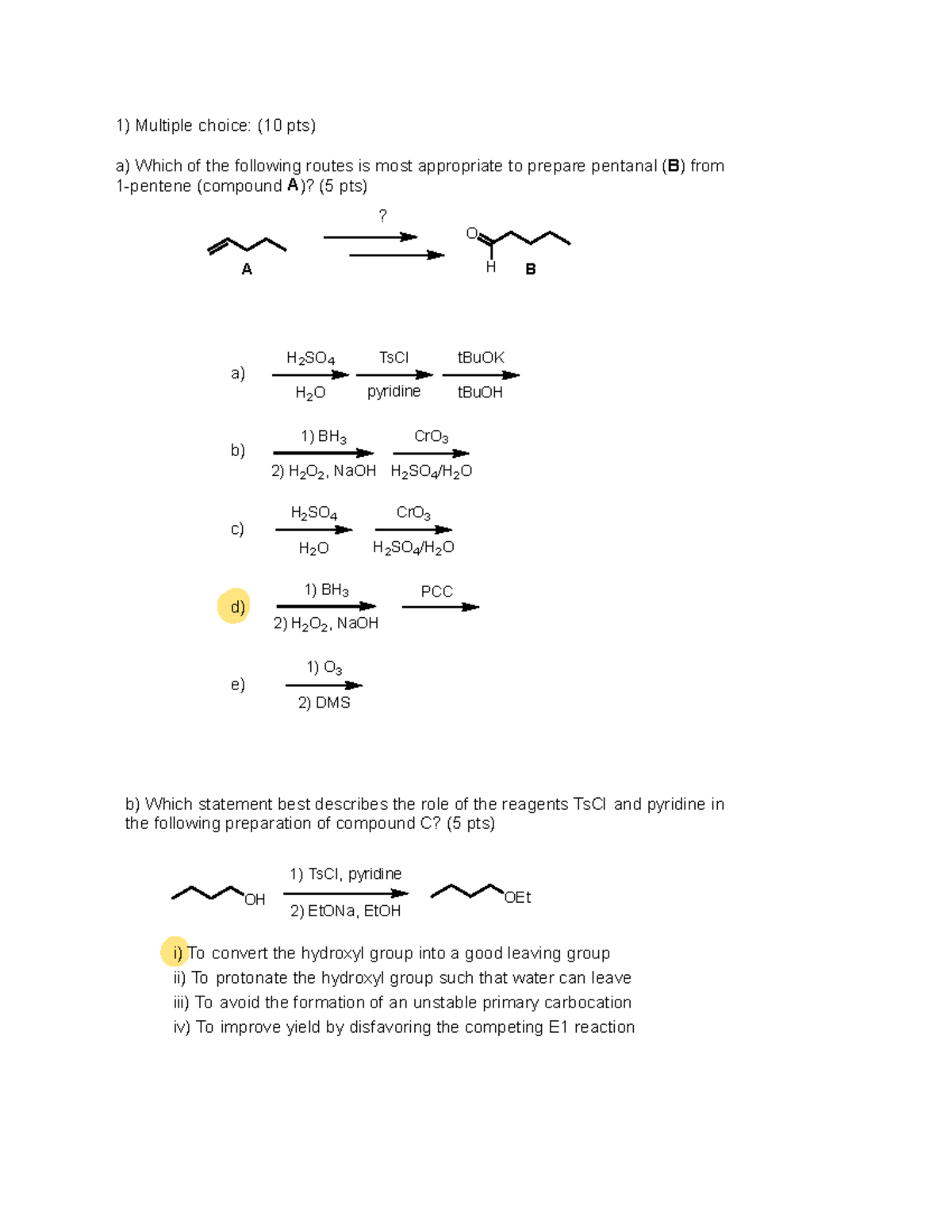 Exam 3 Practice: Organic Chemistry MCQs and Reaction Pathways - Studocu