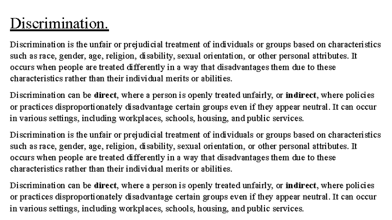 Understanding Discrimination: Types, Causes, and Impacts - Studocu