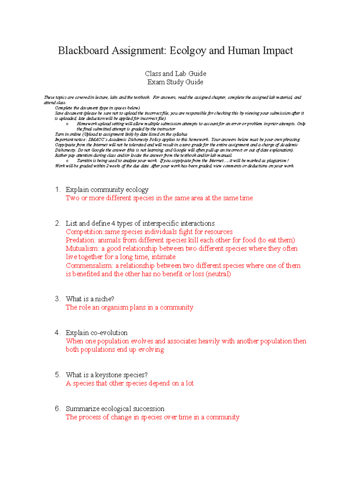 BIO104 Final Exam Study Guide: Ecology & Human Impact - Studocu