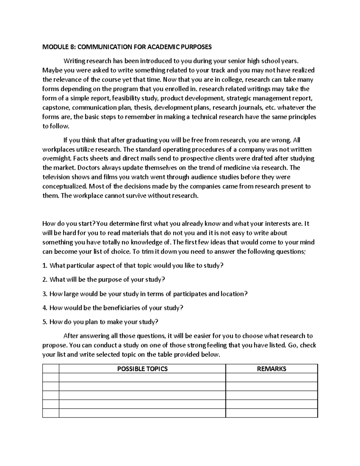 Module 8 PC - Communication for Academic Purposes Guide - Studocu