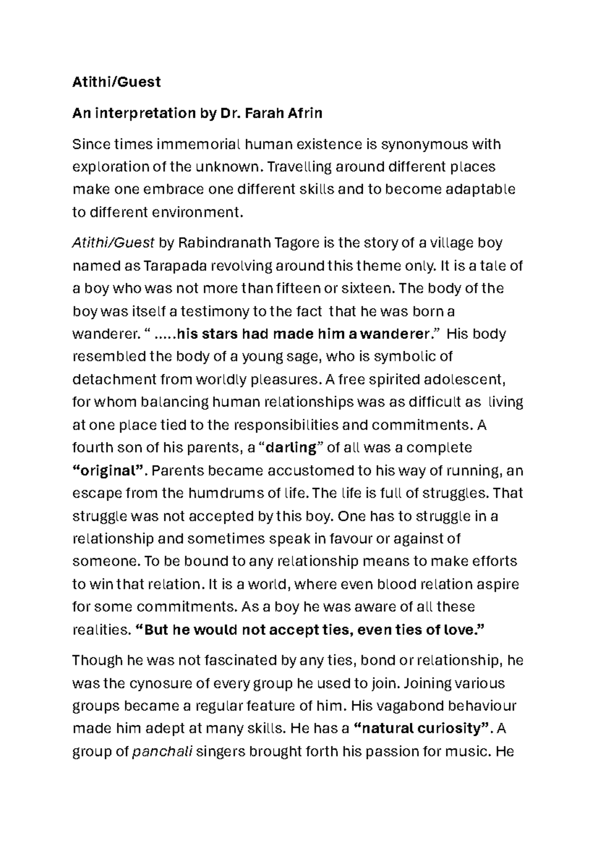 Atithi (Guest) Story Notes: Insights & Analysis of Tarapada's Journey ...