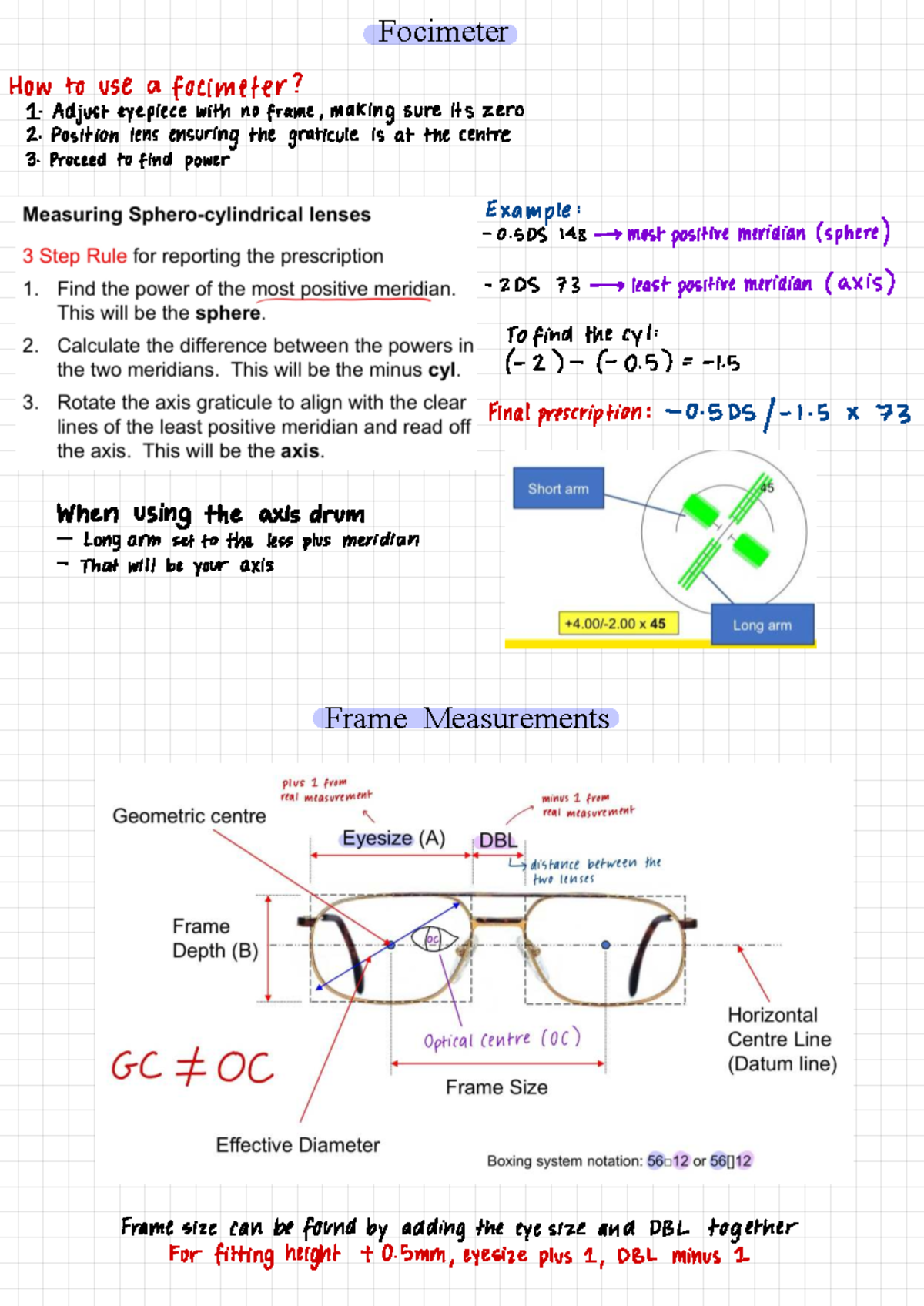 OPTM2233 PRAC Midterm Cheat Sheet: Focimeter Usage Guide - Studocu