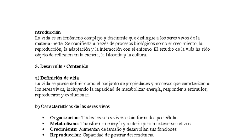 Introducción a la Vida: Definición y Características Esenciales - Studocu