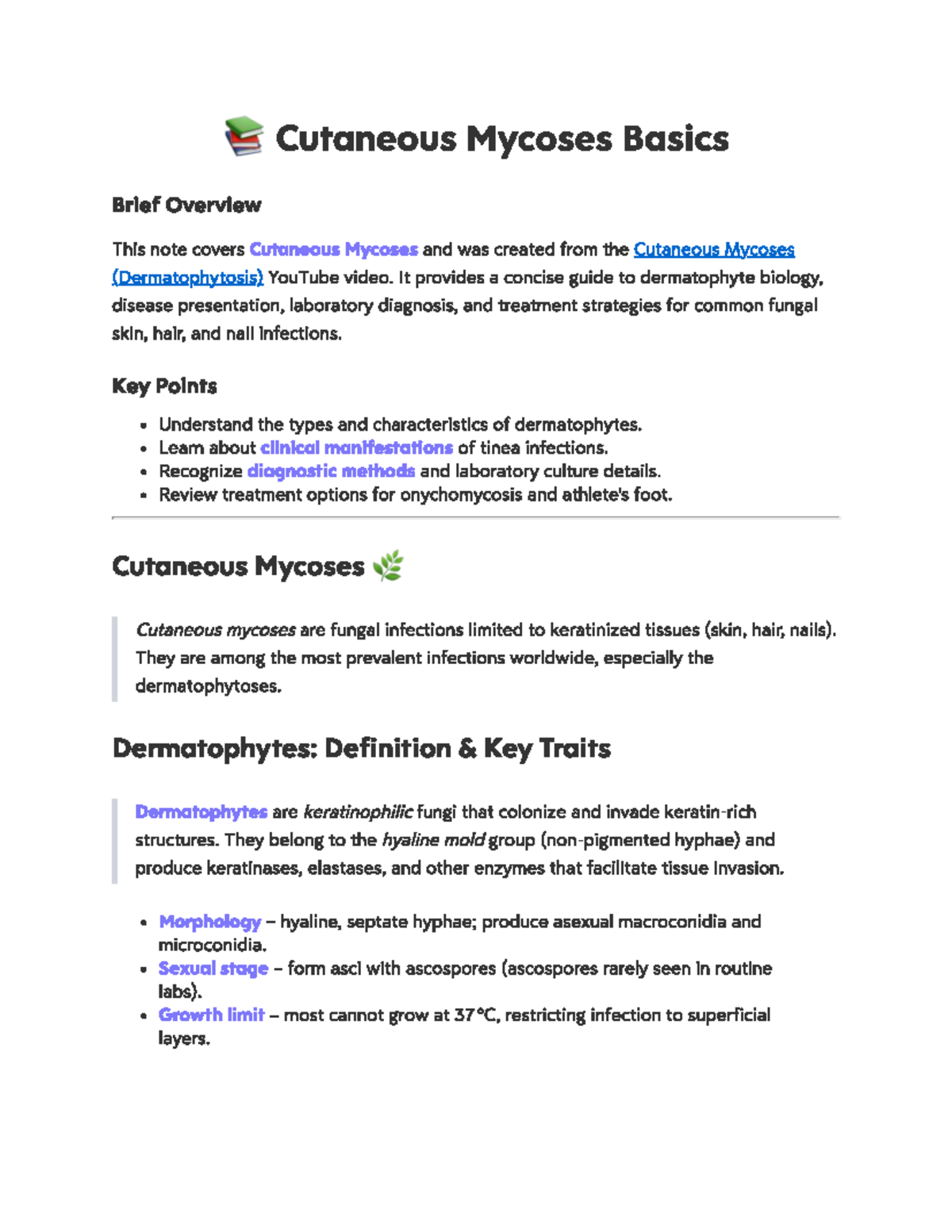 Cutaneous Mycoses (Dermatophytosis) Overview: Key Concepts and ...