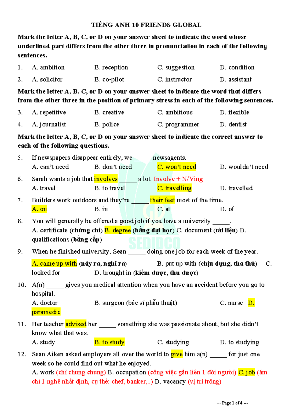 Tiếng Anh 10 Friends Global - Unit 5 - Test 1 Review & Practice - Studocu