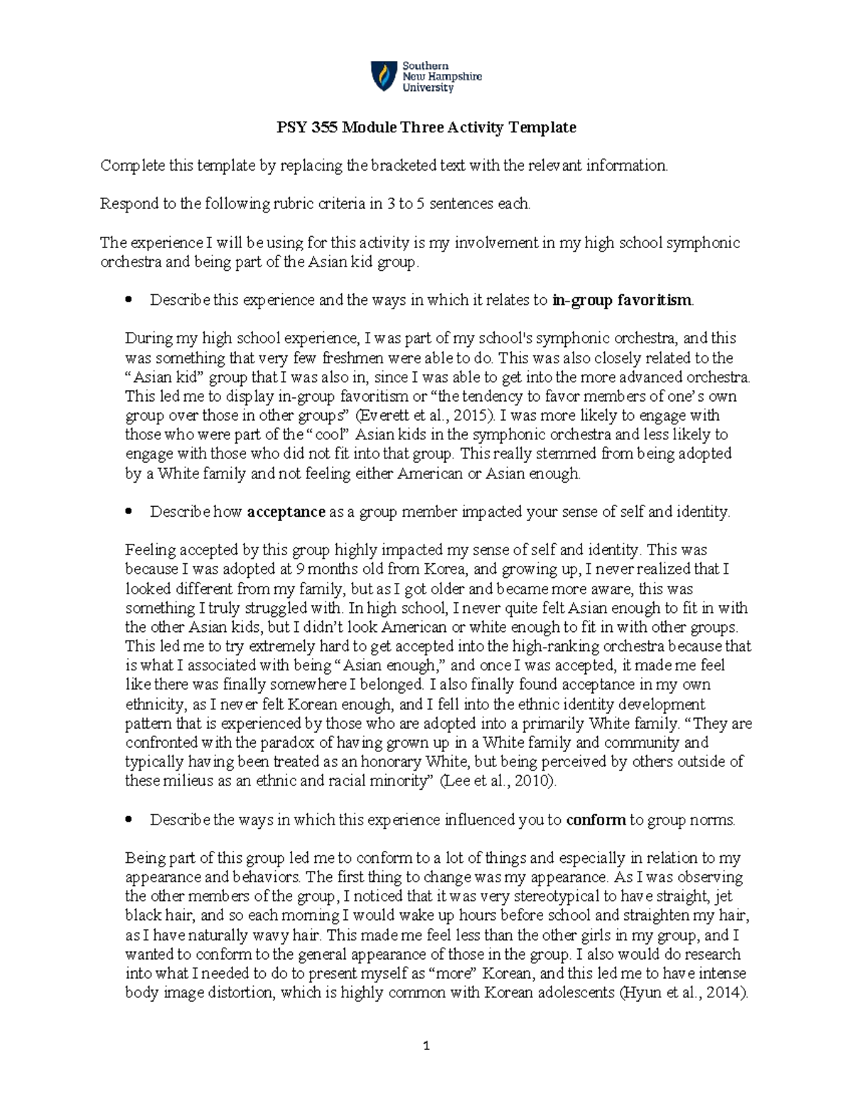 PSY 355 Module Three Activity: Exploring Identity and Favoritism - Studocu