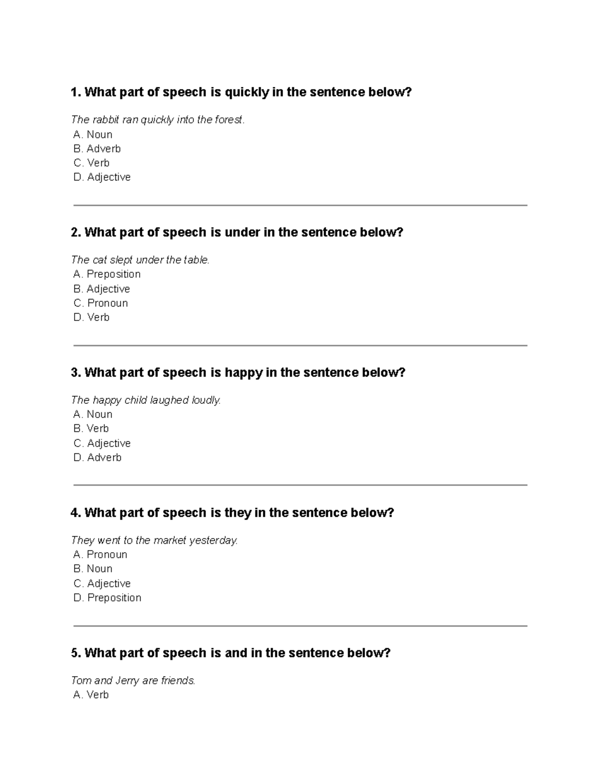 Part of Speech - Practice Material for Comm. (ENG 101) - Studocu