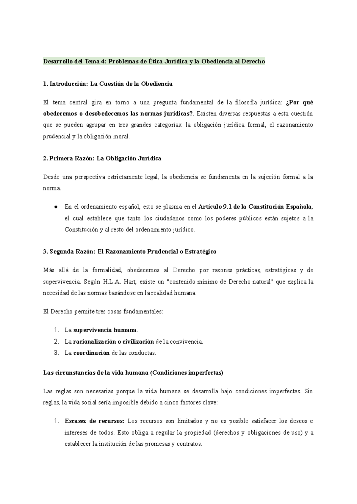 Desarrollo del Tema 4: Ética Jurídica y Obediencia al Derecho ...