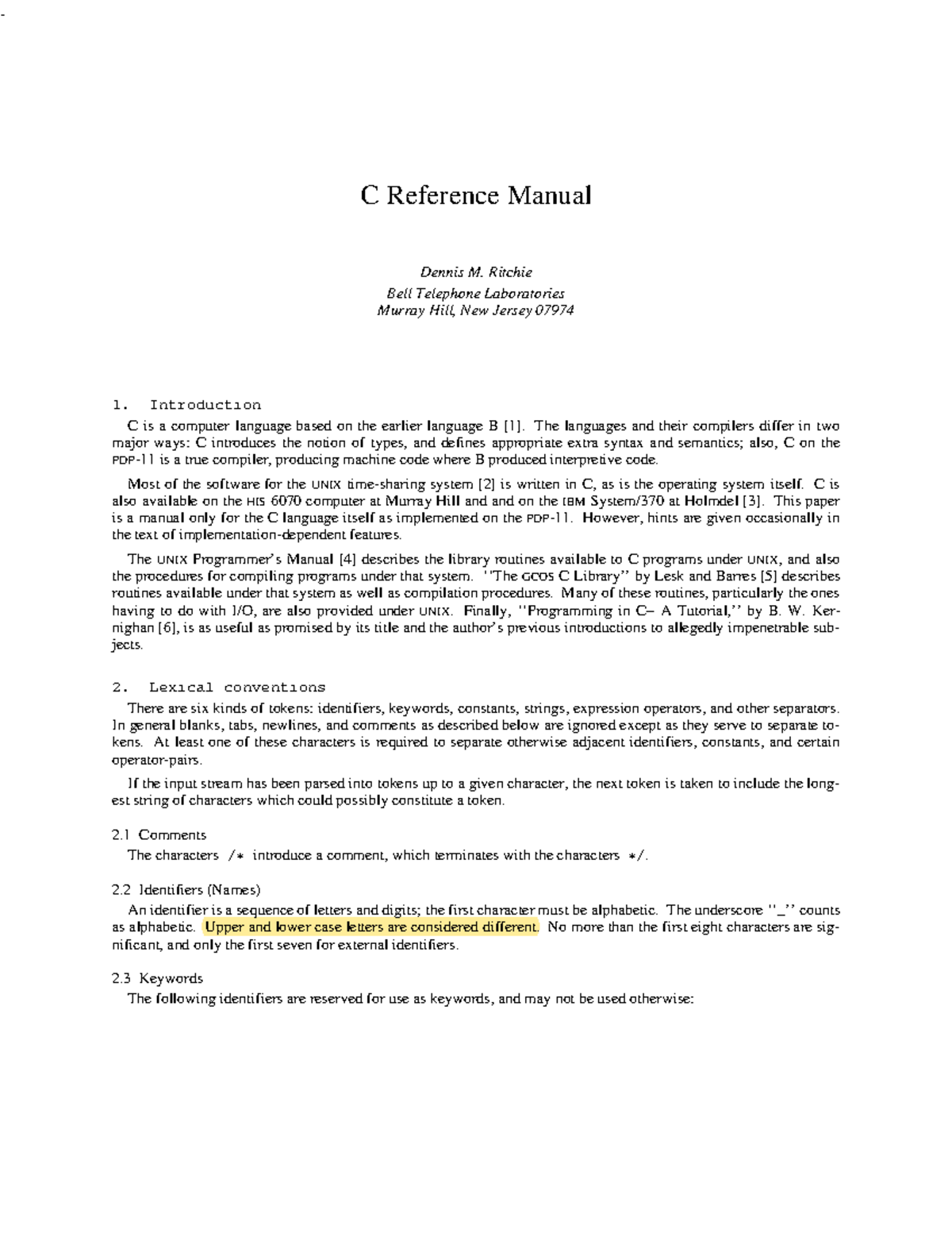 C Programming Language Reference Manual: A Comprehensive Guide - Studocu