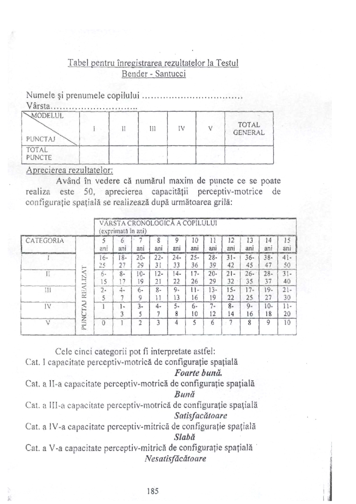 Bender-Santucci - seminar_motricitate - Tabel entru ane istrarea ...