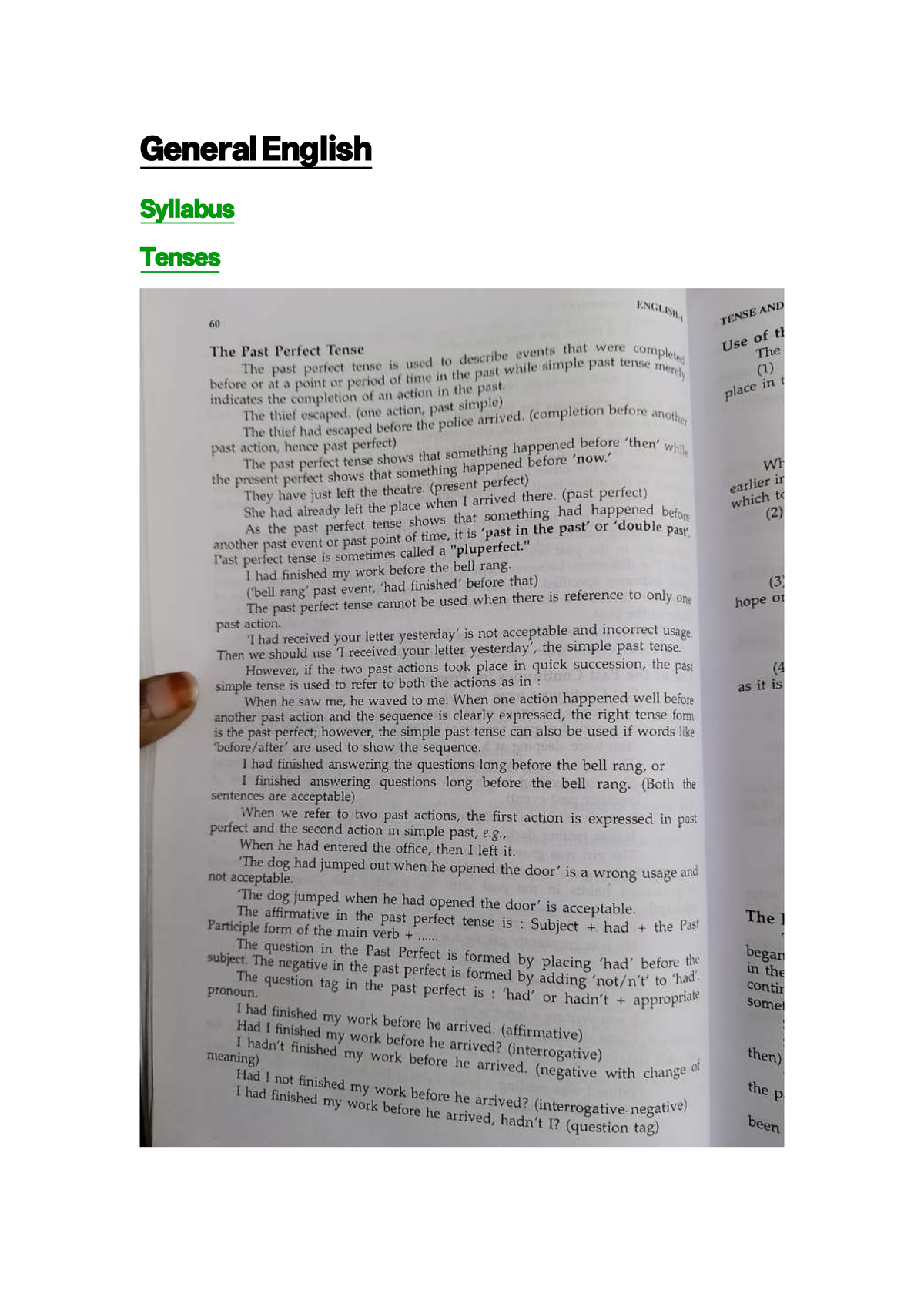 General English Tenses Overview - ENGLISHA TENSE AND 60 - Studocu