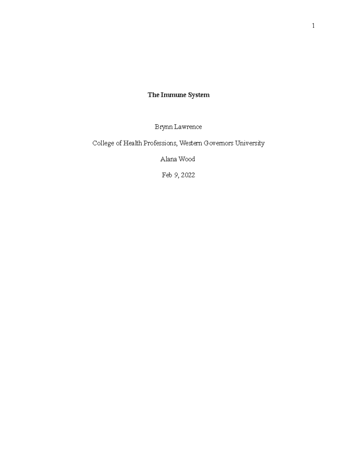 Immune System Paper for Task #8 - The Immune System Brynn Lawrence ...