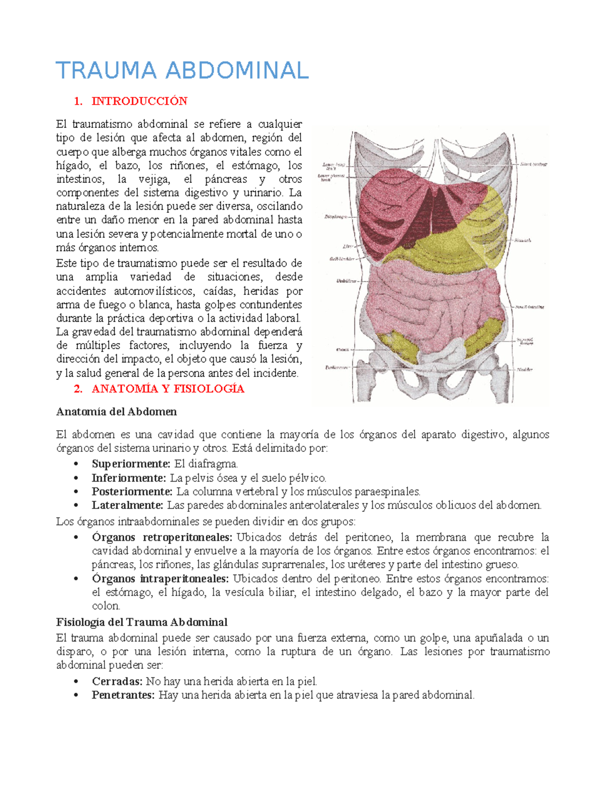 Trauma Abdominal: Exposición y Evaluación Clínica y Tratamiento - Studocu
