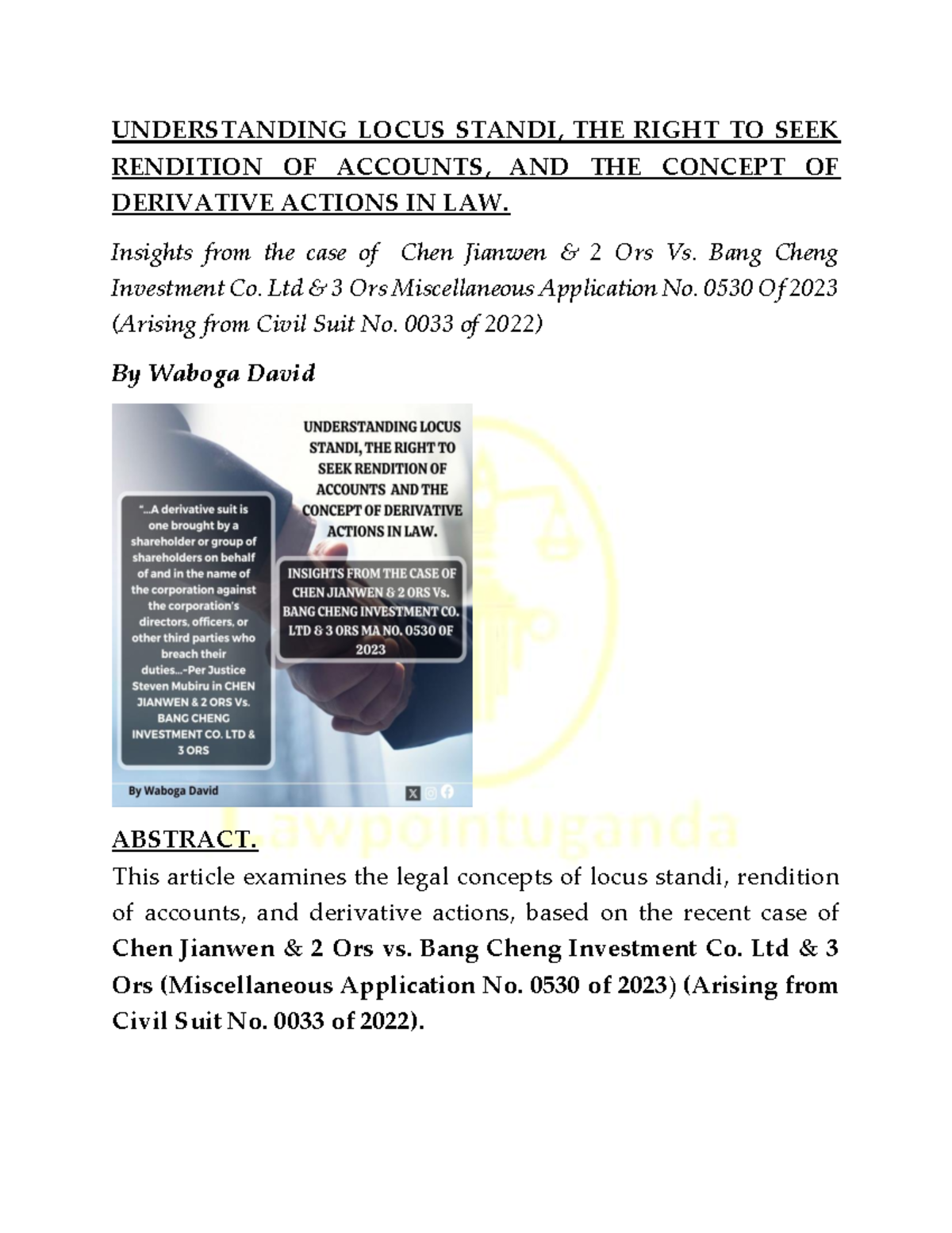 Locus Standi, Derivative Actions & Rendition of Accounts in Law - Studocu