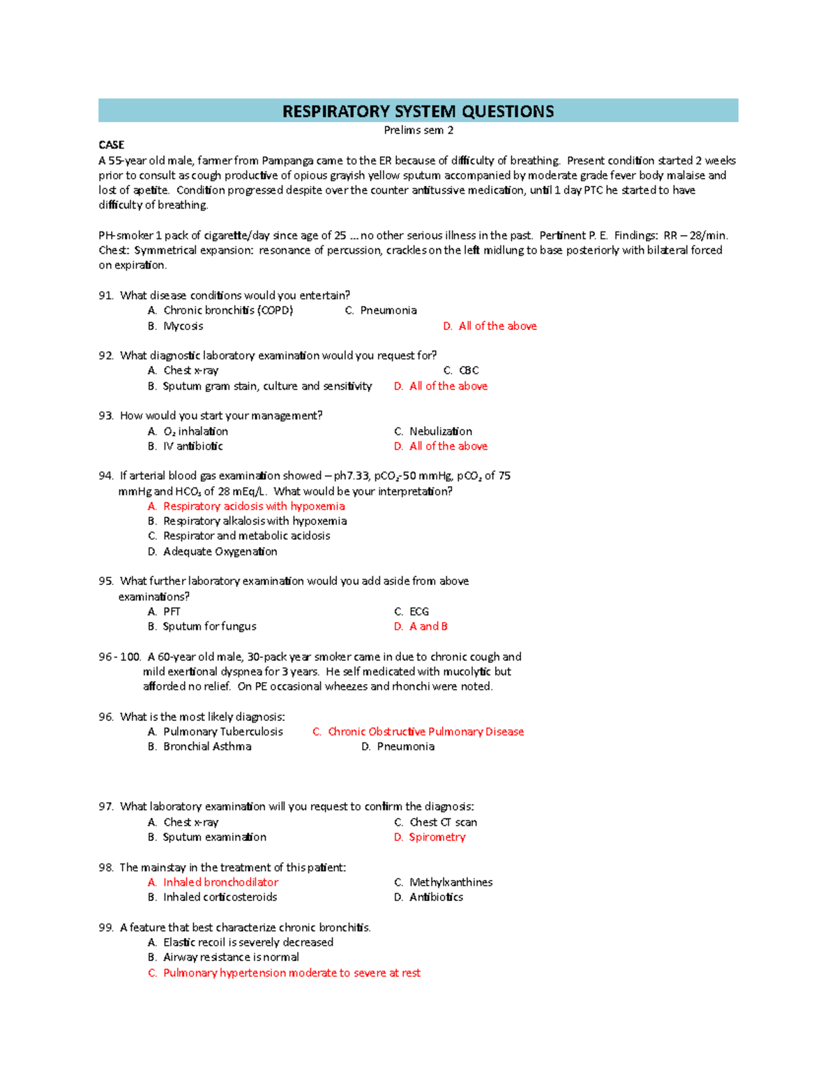 Respiratory System Case Study Questions for Prelims 2 (MED 101) - Studocu
