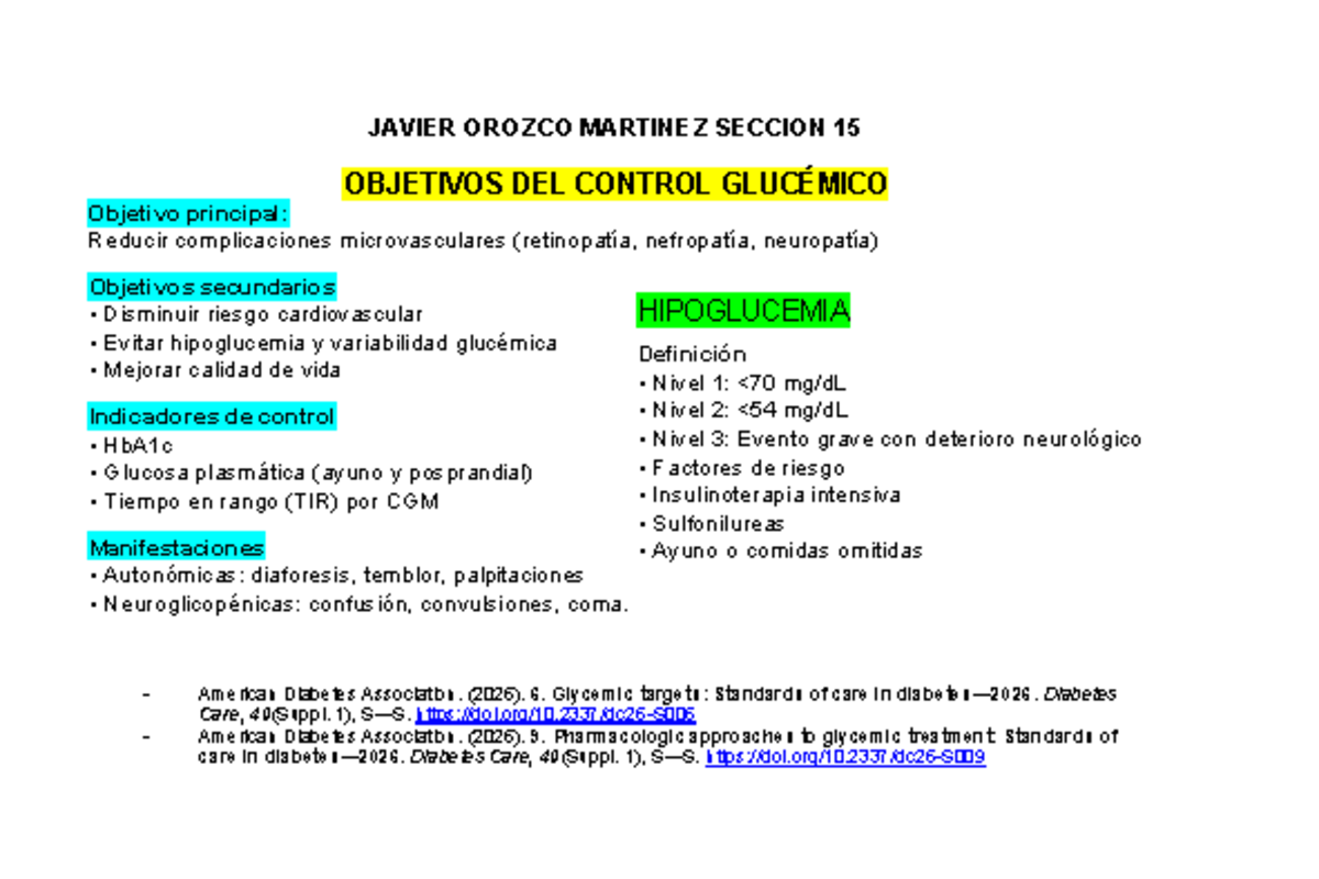 Control Glucémico: Objetivos y Definiciones - Flashcard v2 - Studocu