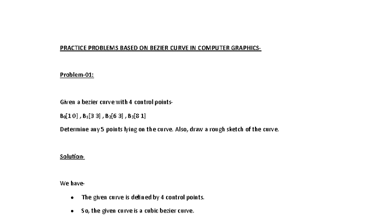 PRACTICE PROBLEMS ON CUBIC BEZIER CURVES IN COMPUTER GRAPHICS - Studocu