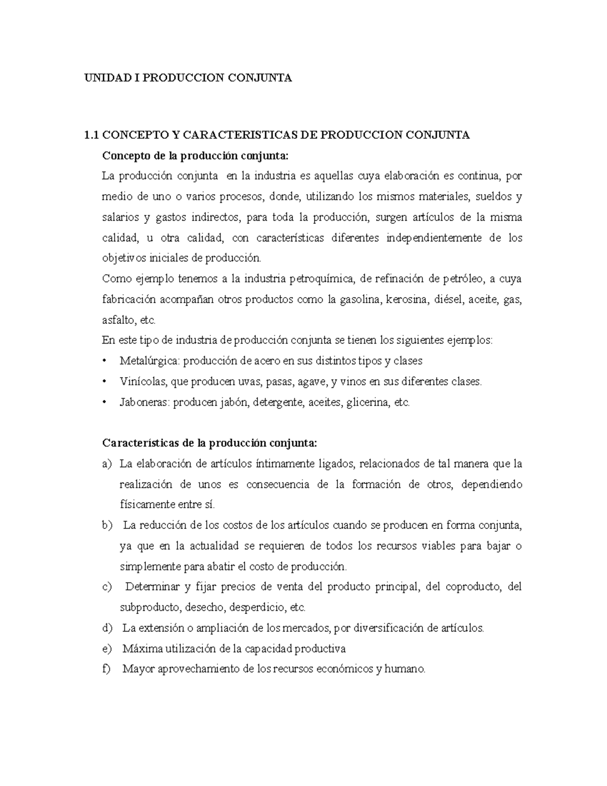 Unidad I: Producción Conjunta - Conceptos y Clasificación de Métodos ...