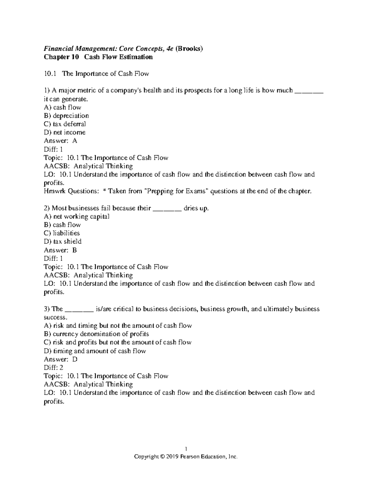 Chapter 10 - Cash Flow Estimation Test with Answers & Key Insights ...