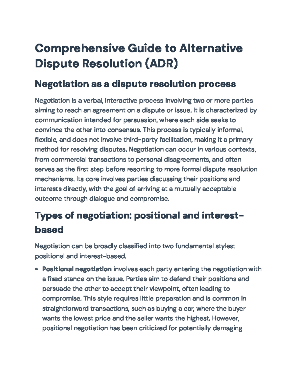 Comprehensive Overview of ADR Methods: Negotiation, Mediation ...