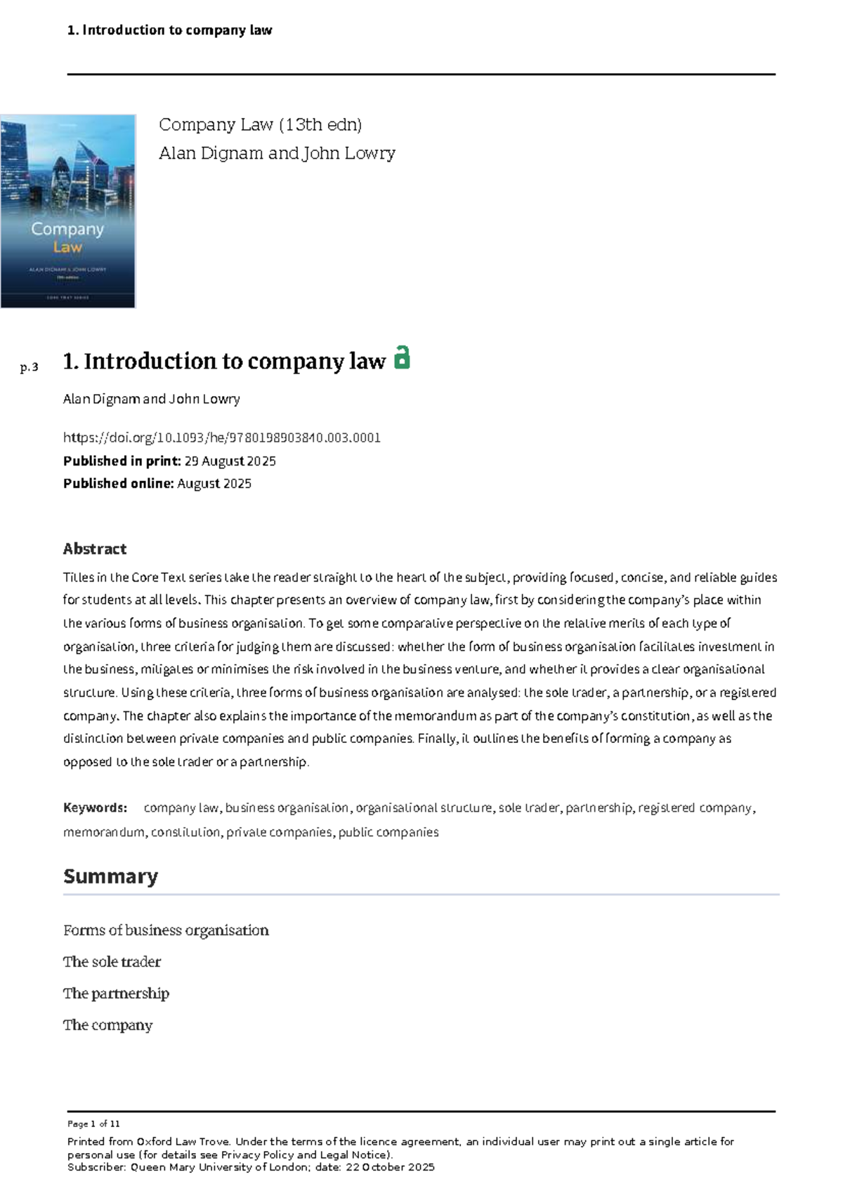 DL Chapter 1: Overview of Company Law and Business Structures - Studocu